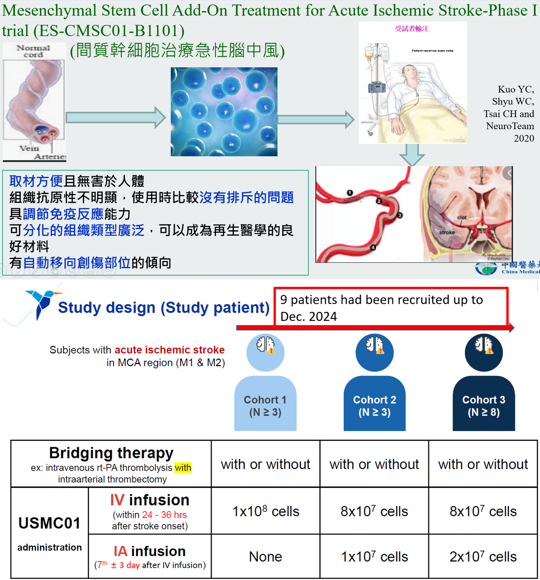Mesenchymal Stem Cell therapy as add-on treatment for acute ischemic stroke | 神經部 - 中國醫藥大學附設醫院
